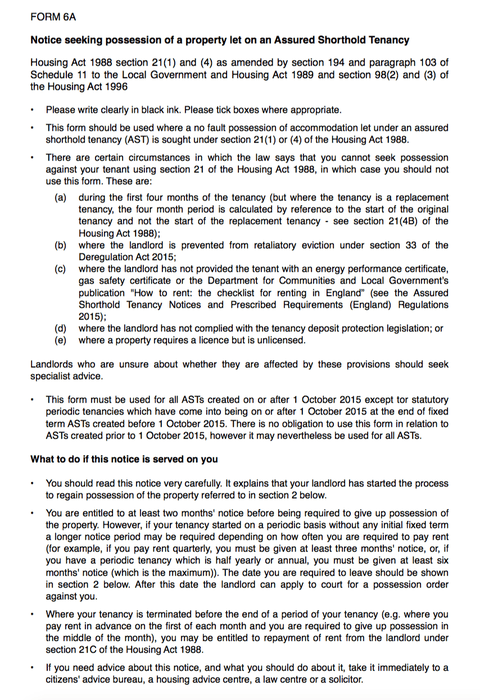 Prescribed Form 6A Section 21 Notice England Only GRL Landlord Association